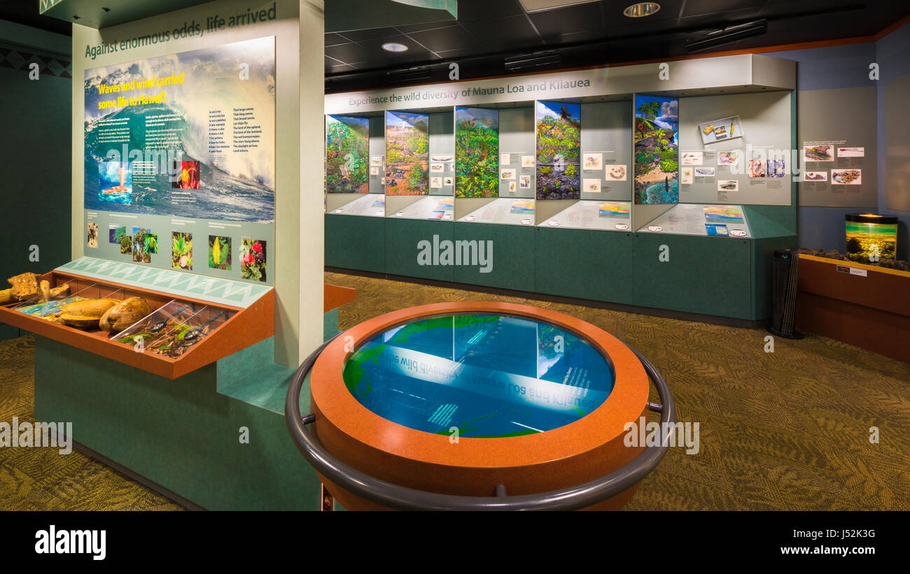 Interpretive displays at the visitor center, Hawaii Volcanoes National ...