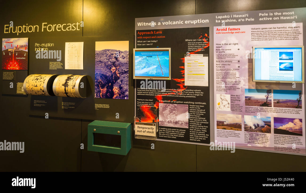 Interpretive display at the Jaggar Museum, Hawaii Volcanoes National ...