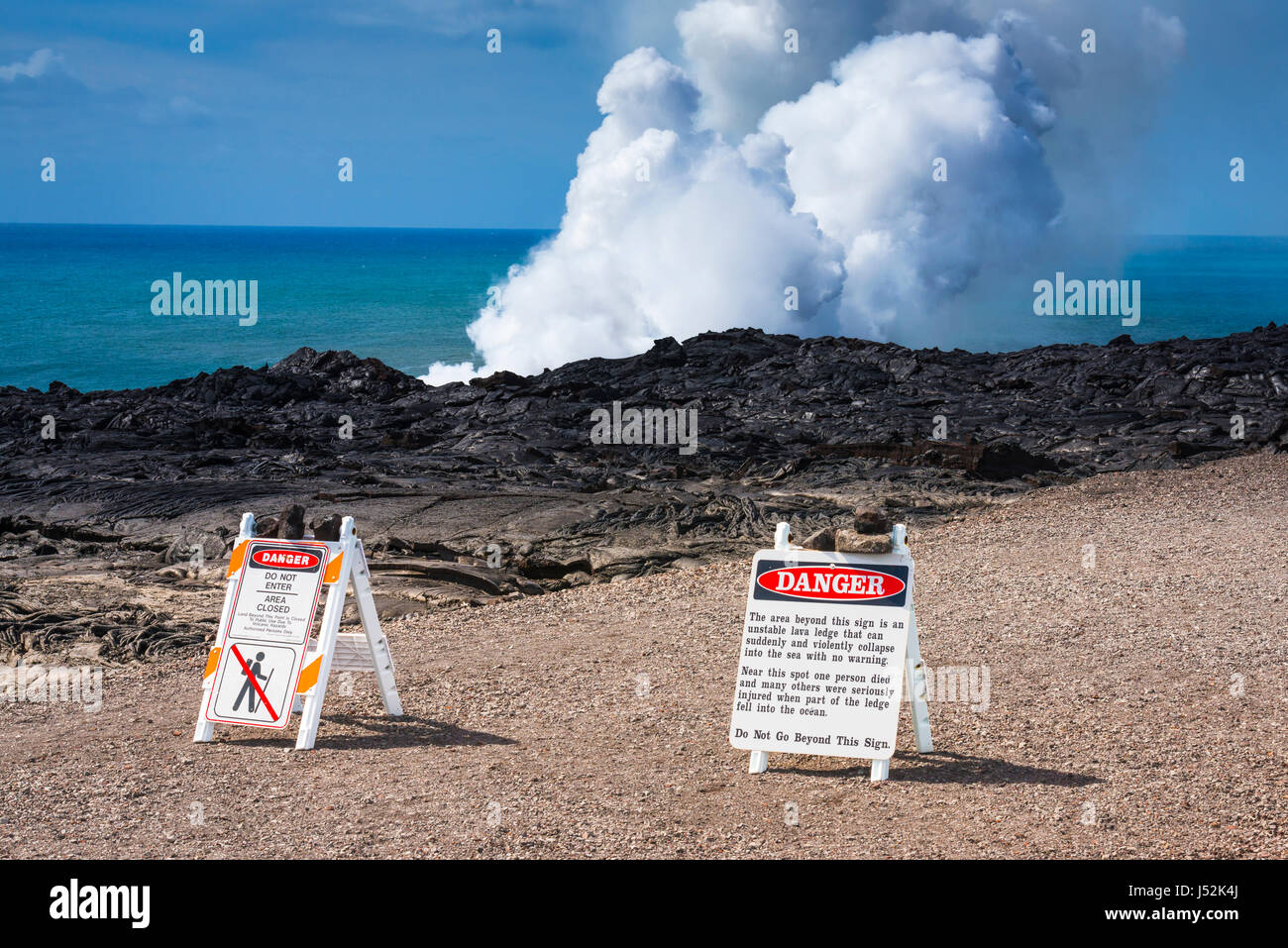 Warning signs at the Kamokuna lava ocean entry, Hawaii Volcanoes ...
