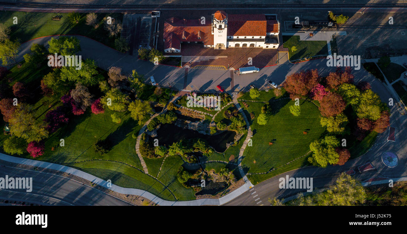 aerial view of the park in spring time at teh Boise train depot Stock ...