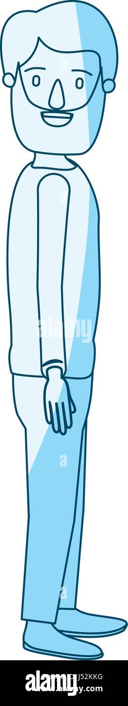 blue silhouette shading cartoon full body man with beard and moustache ...