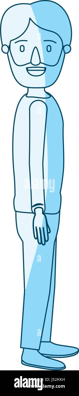 blue silhouette shading cartoon full body man bearded looking to side ...