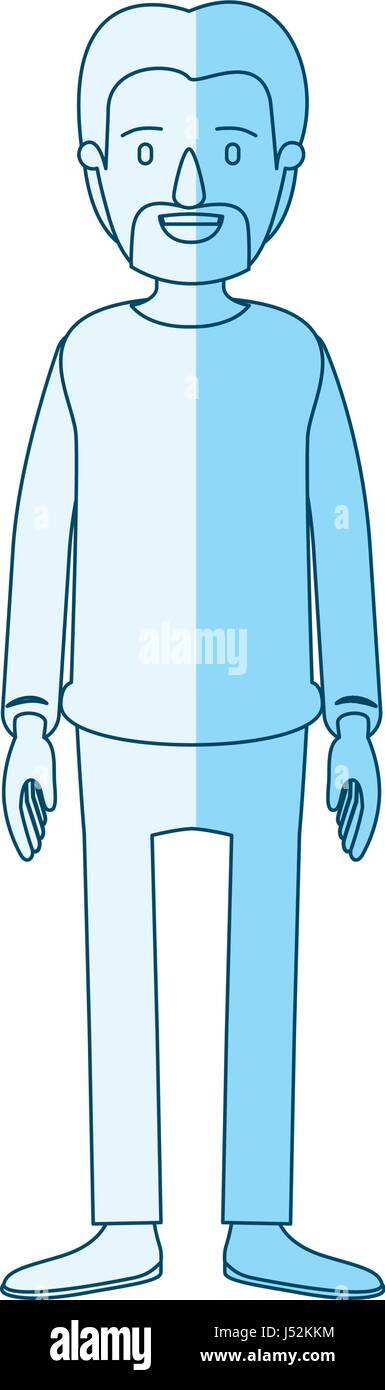blue silhouette shading cartoon full body male person with beard and ...