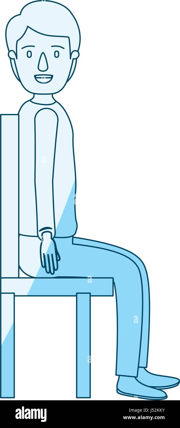blue silhouette shading cartoon full body guy sit in a chair looking to ...