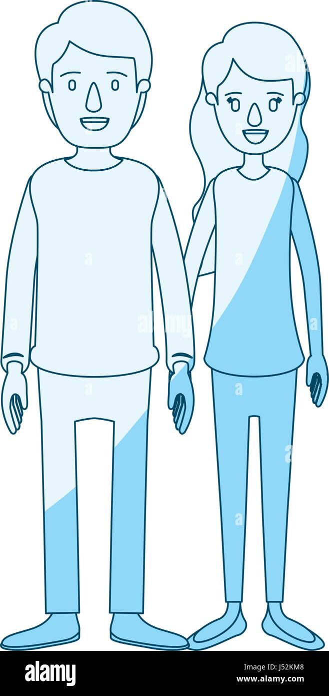 blue silhouette shading cartoon full body couple in casual clothing ...