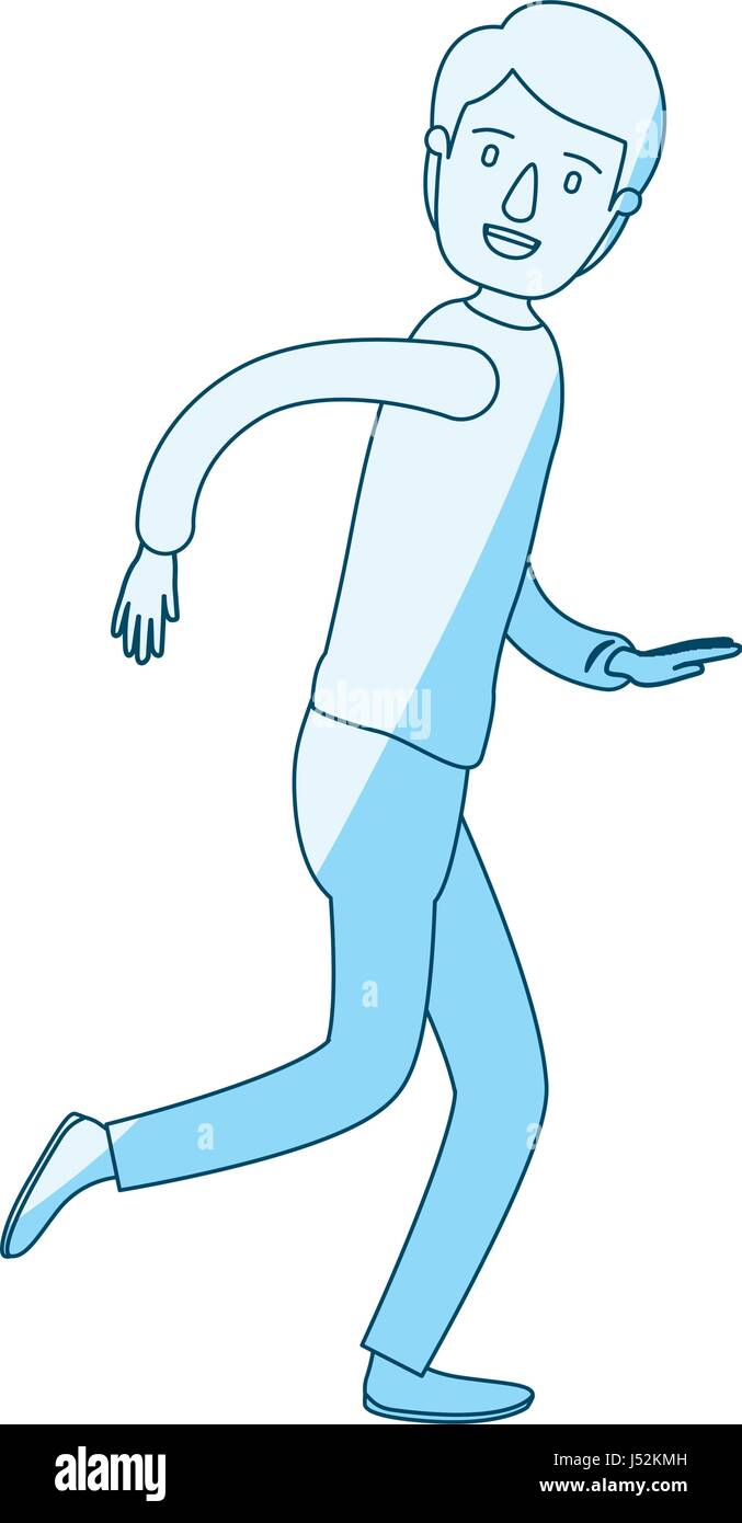 blue silhouette shading cartoon full body guy with hairstyle running ...