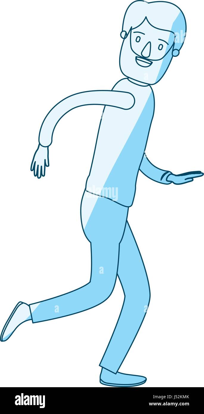 blue silhouette shading cartoon full body man with beard and moustache ...