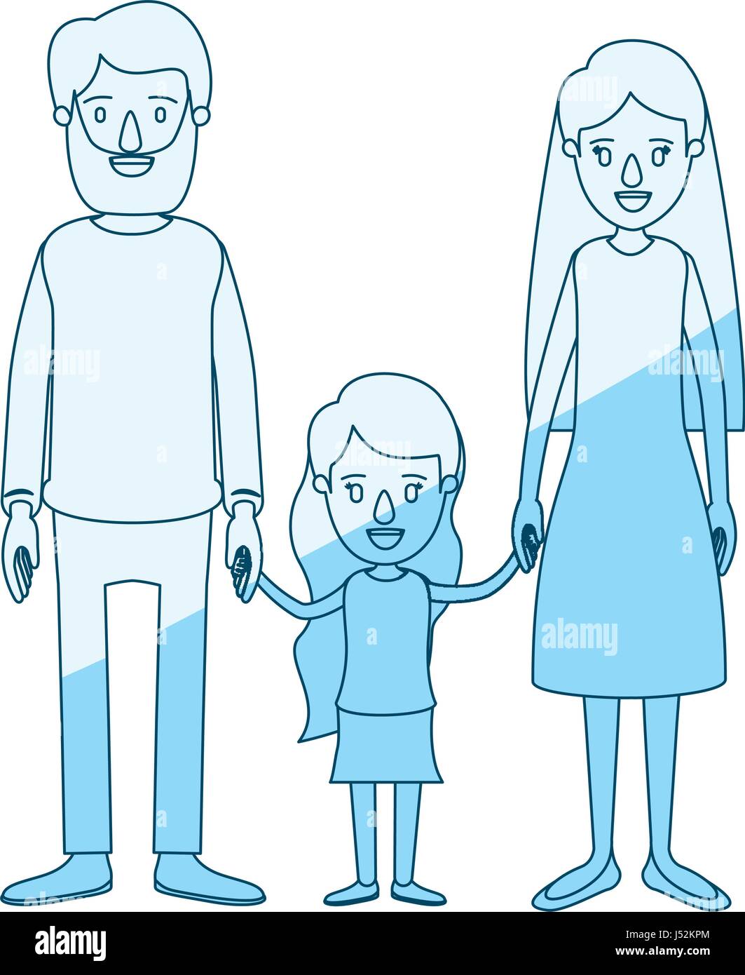 blue silhouette shading caricature family with father bearded and mom ...