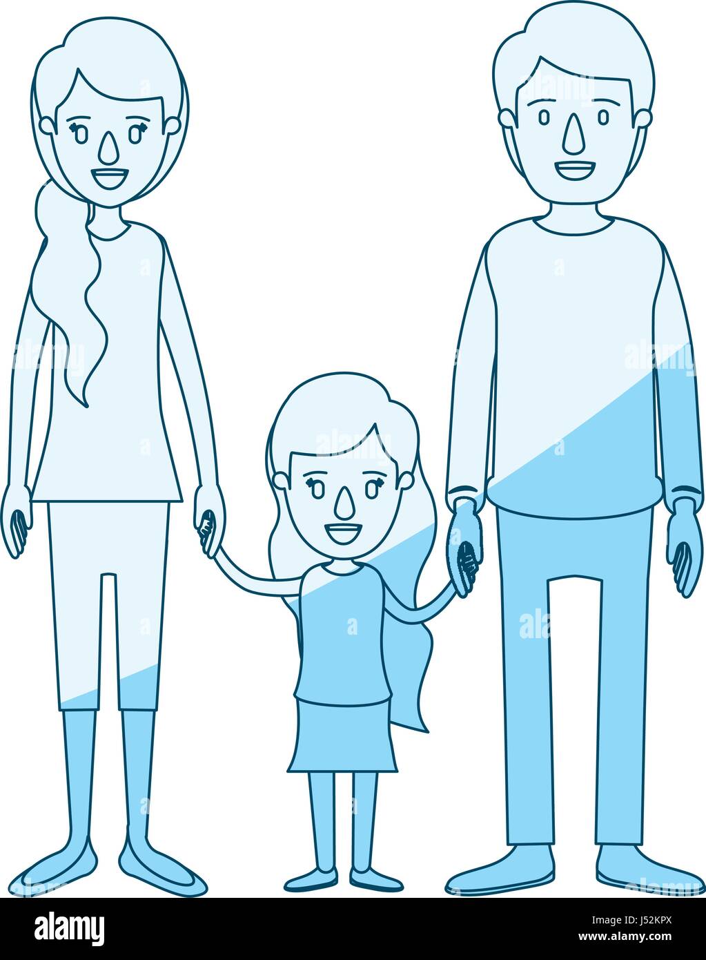 blue silhouette shading caricature family with young father and mom ...
