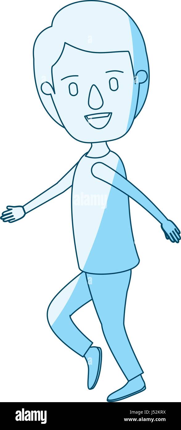 blue silhouette shading caricature full body guy with hairstyle dancing ...