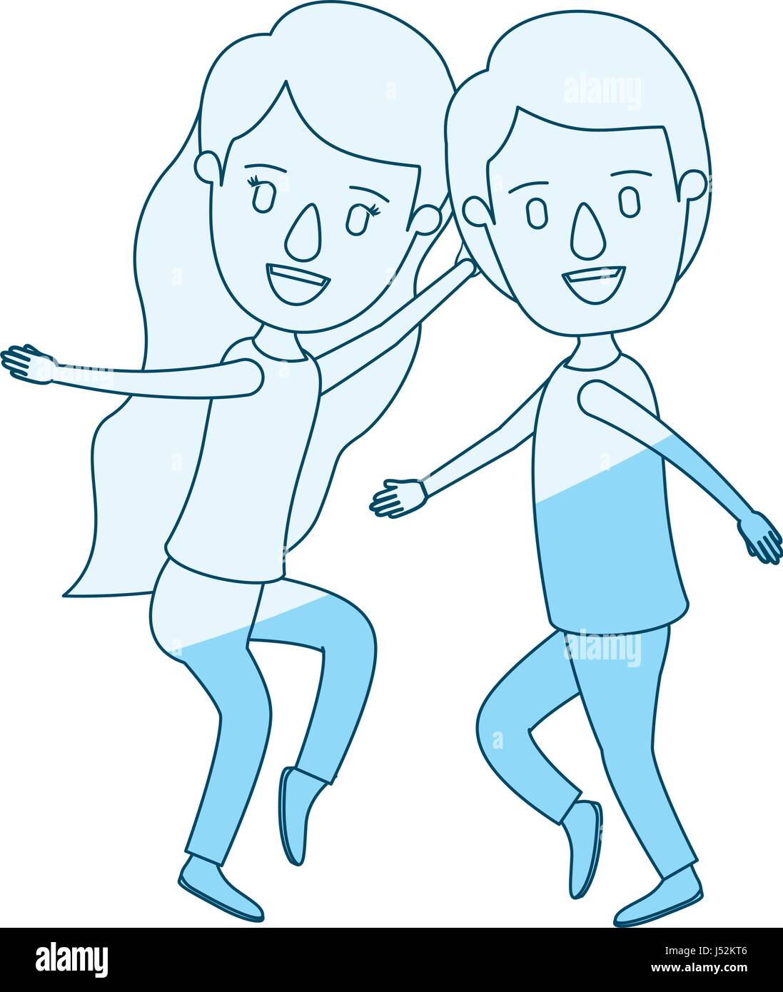 blue silhouette shading caricature full body couple dancing Stock ...