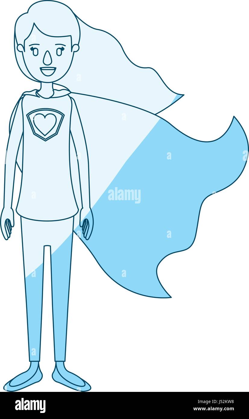 blue silhouette shading cartoon full body super hero woman with wavy ...