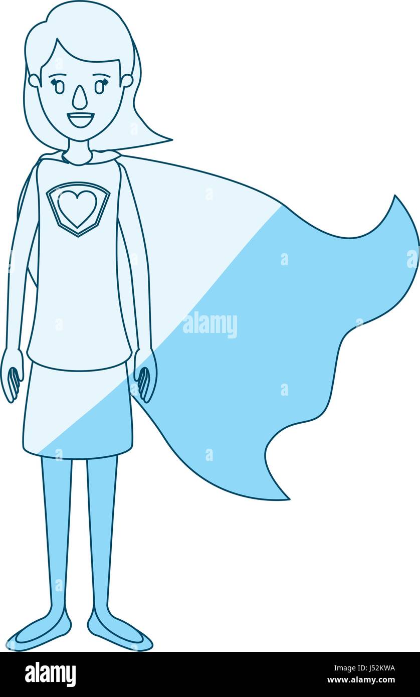 blue silhouette shading cartoon full body super hero woman with short ...