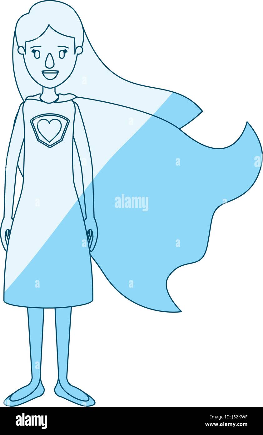 blue silhouette shading cartoon full body super hero woman with dress ...