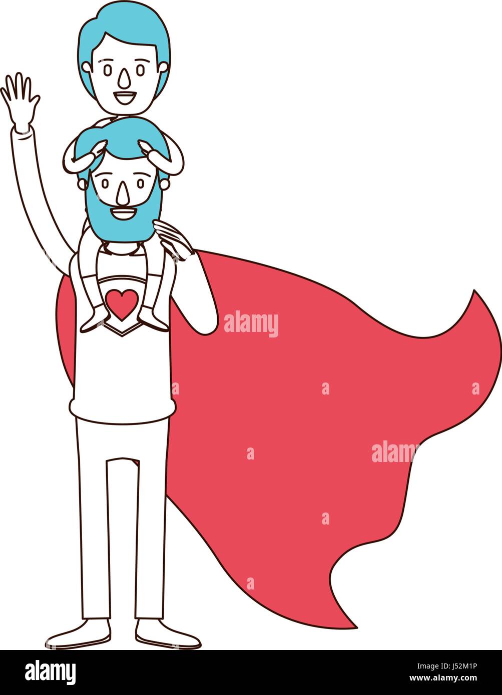 silhouette cartoon with color sections of full body super dad hero with ...