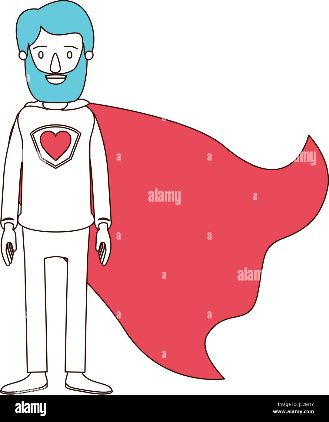 silhouette cartoon with color sections of full body bearded super man ...