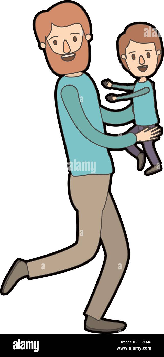 light color caricature thick contour full body man carrying a child ...