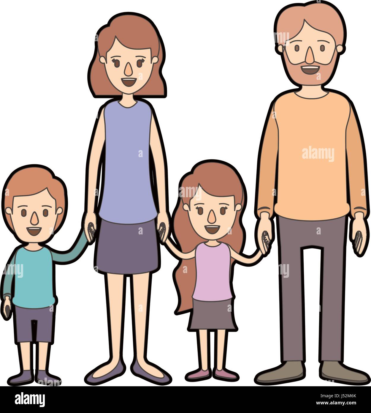 light color caricature thick contour family group with parents and ...