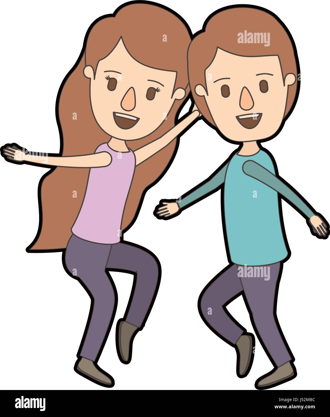 light color caricature thick contour full body couple dancing Stock ...