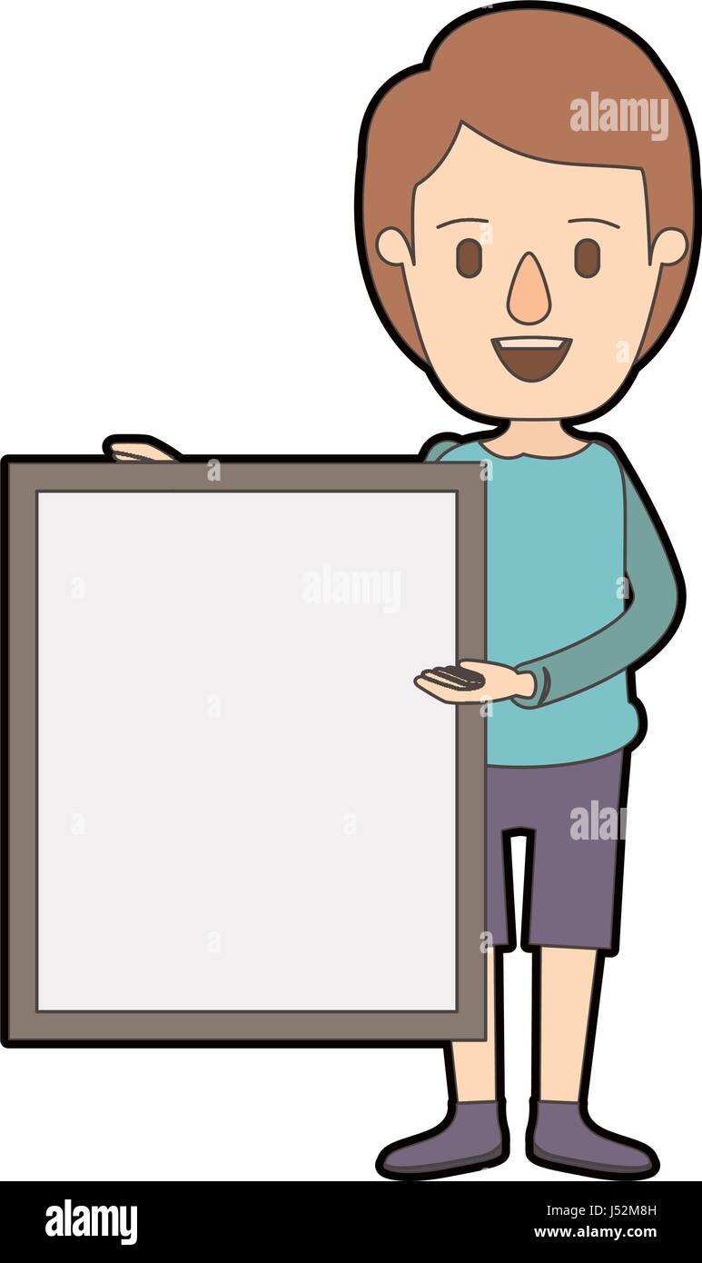 light color caricature thick contour full body man holding a square ...