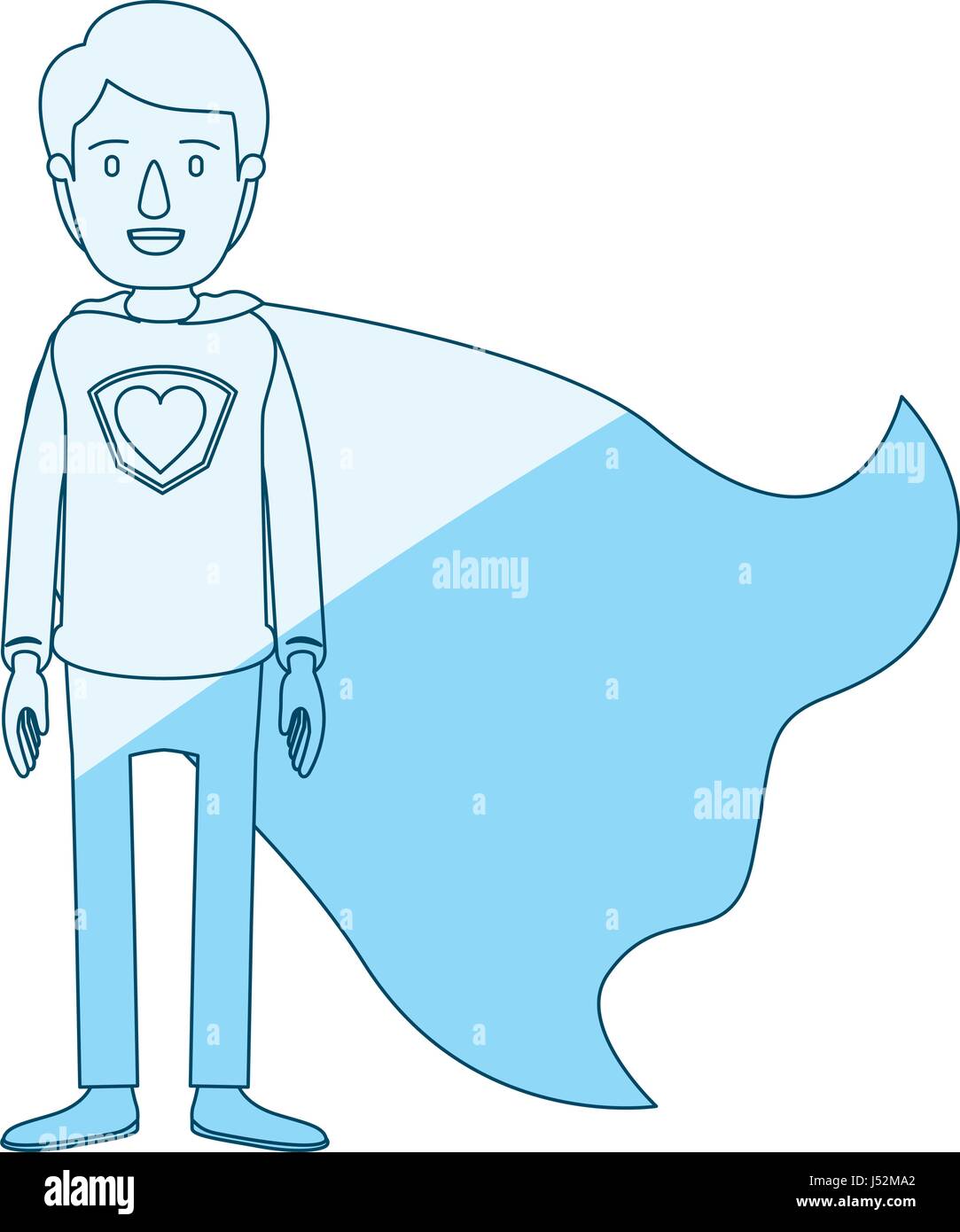 blue silhouette shading cartoon full body super guy hero with heart ...