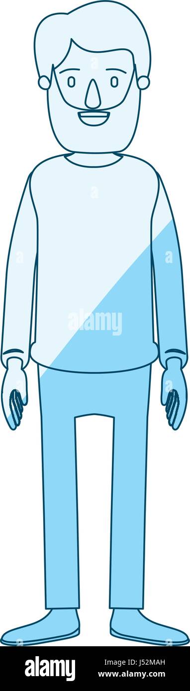 blue silhouette shading cartoon full body man with beard and moustache ...