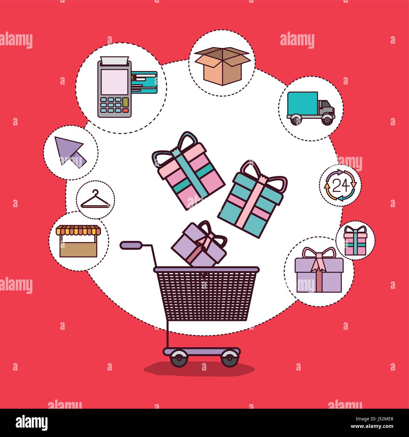 red background with shopping cart choice add Stock Vector Image & Art ...