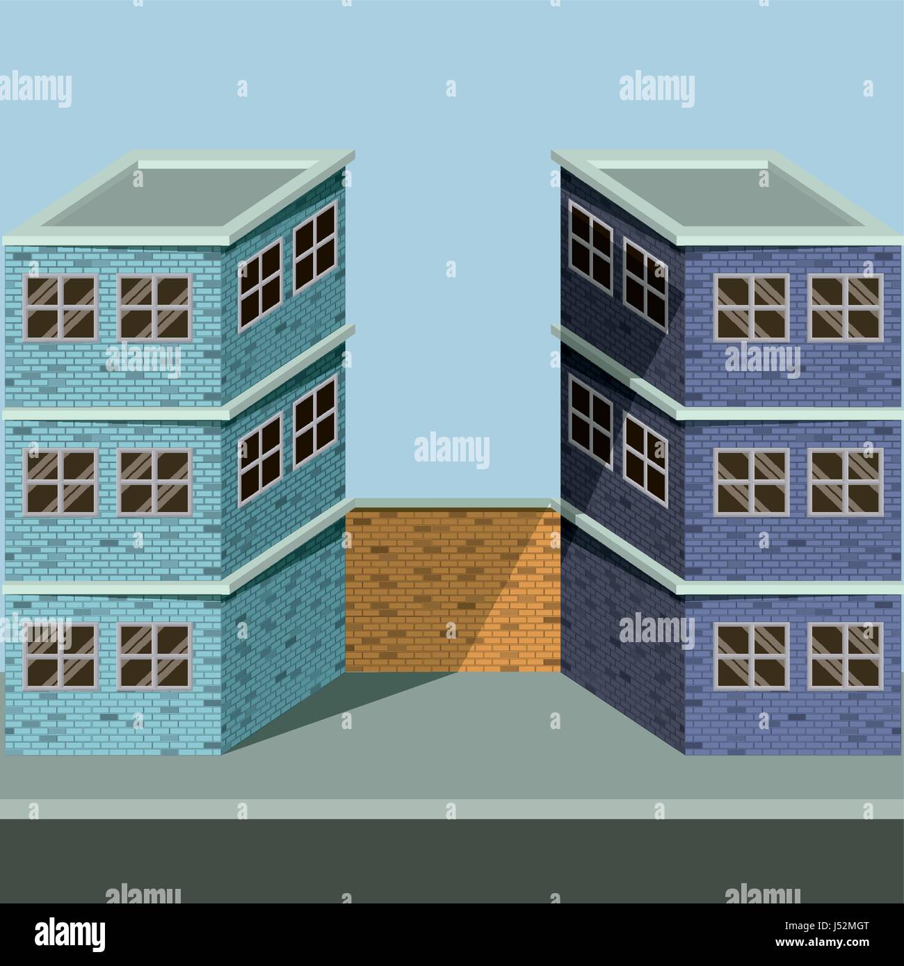 colorful background with two buildings and brick facade Stock Vector ...