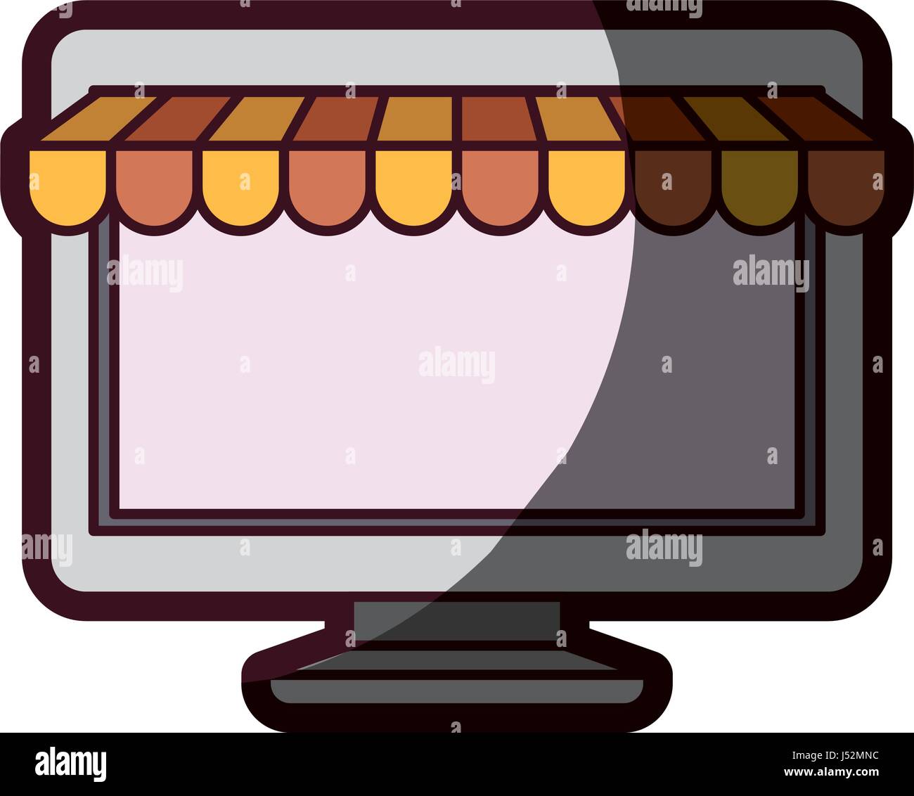 white background with desktop computer online store and thick contour ...