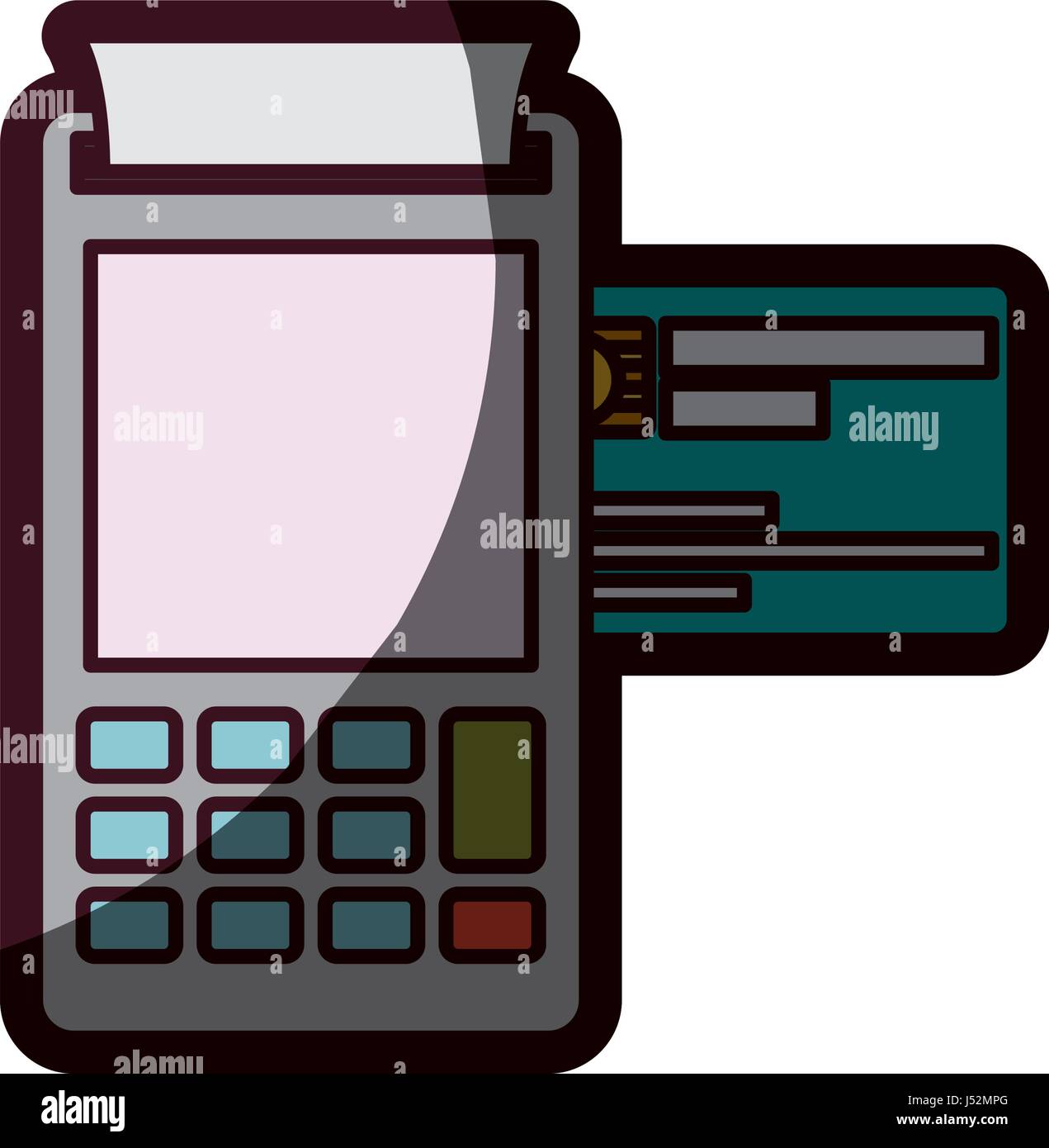 color silhouette with payment terminal and credit card and thick ...
