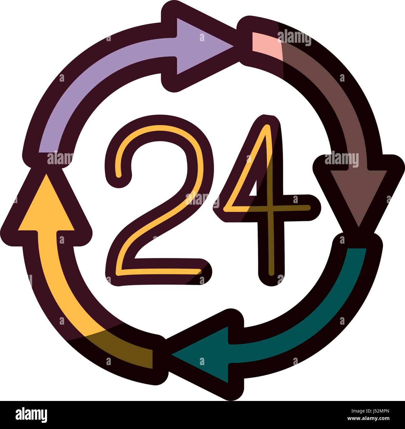 white background with 24 hours arrow circle icon with thick contour ...