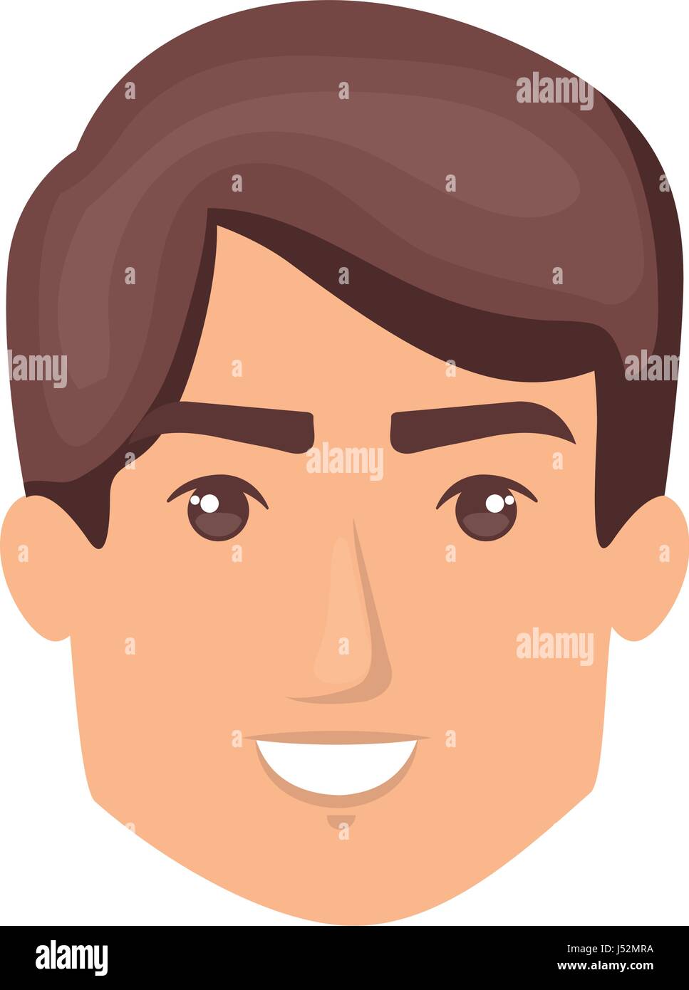 White Background Of Smiling Man Face With Short Wavy Hairstyle Stock