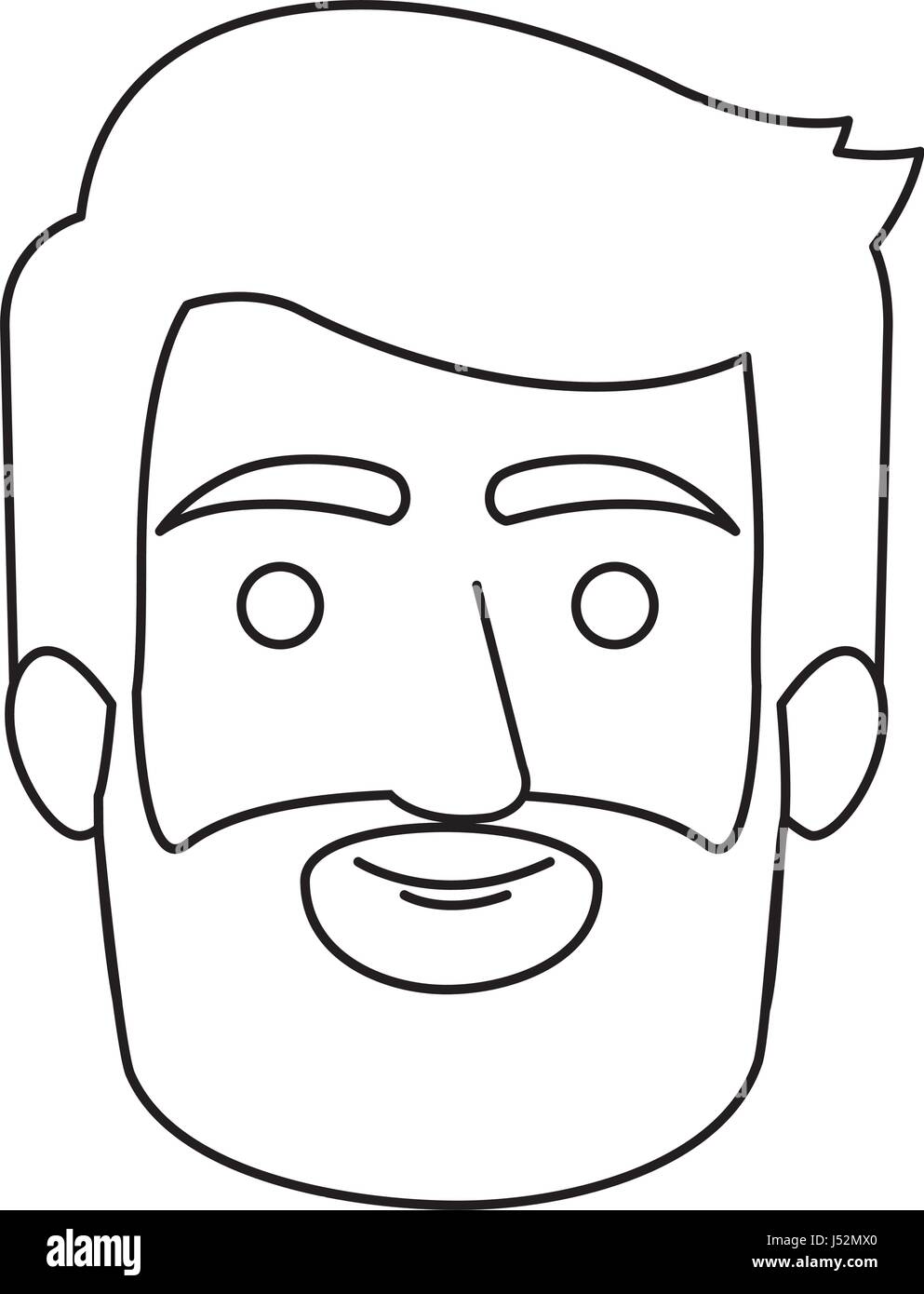 monochrome contour of man face with hair and beard Stock Vector Image ...
