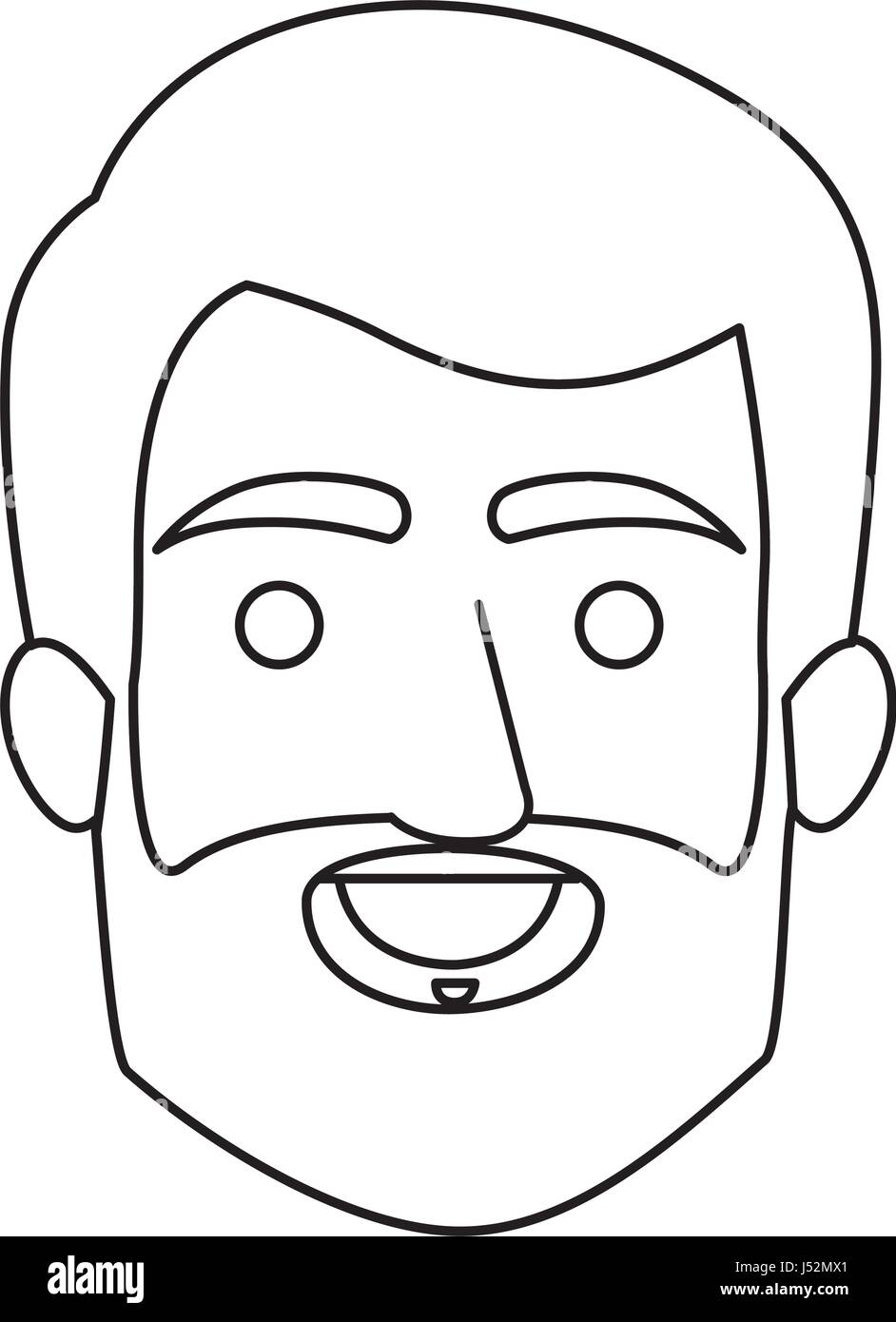 monochrome contour of smiling man face with hair and beard Stock Vector ...