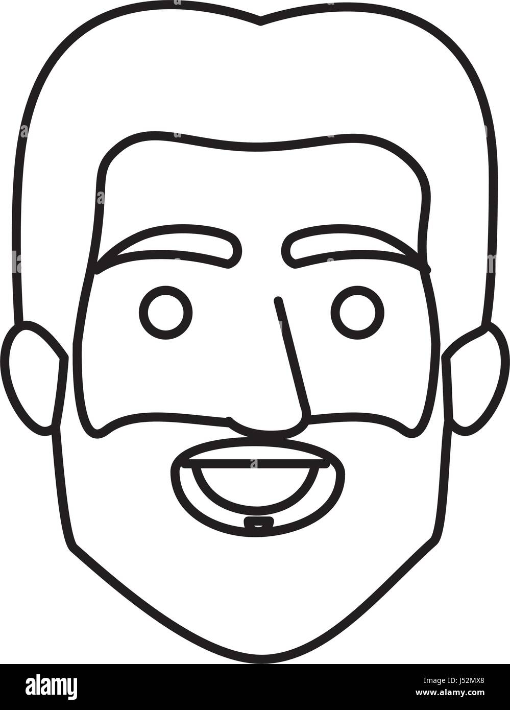 monochrome contour of smiling man face with short hair and beard Stock ...