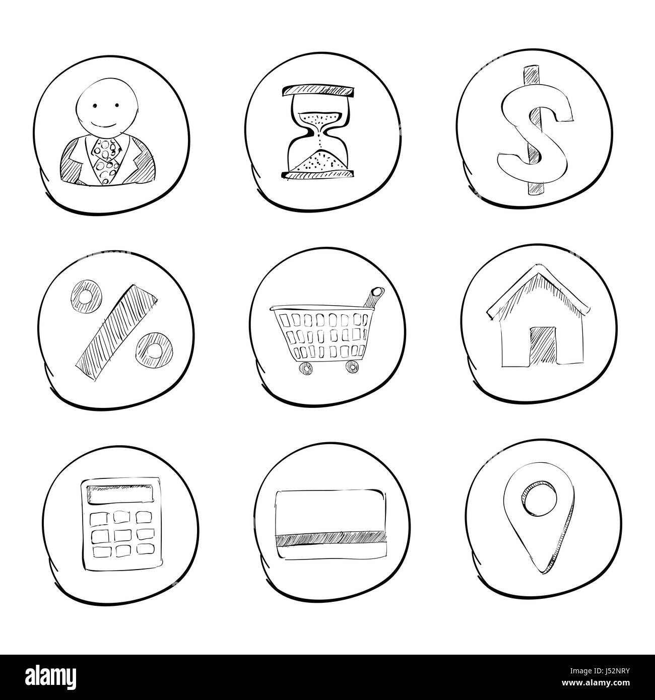 Shop icons set. Hand drawn illustration of 9 shop vector icons for web ...