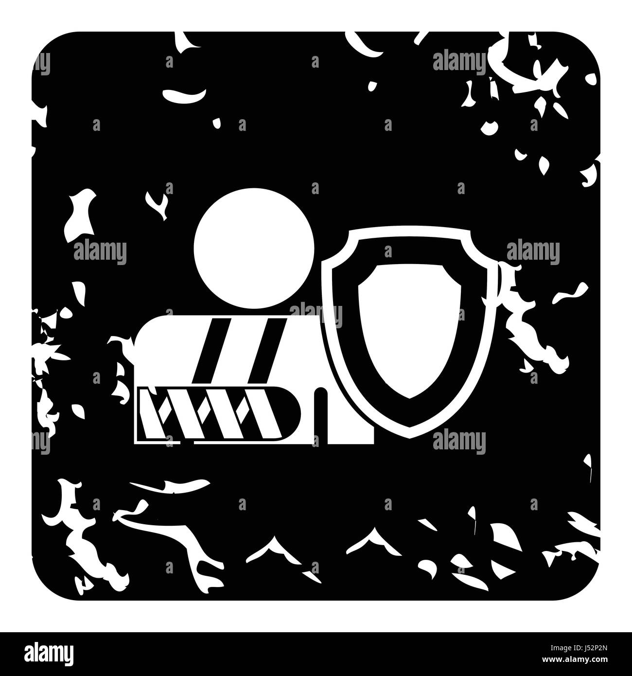 Broken hand and safety shield icon. Grunge illustration of broken hand ...
