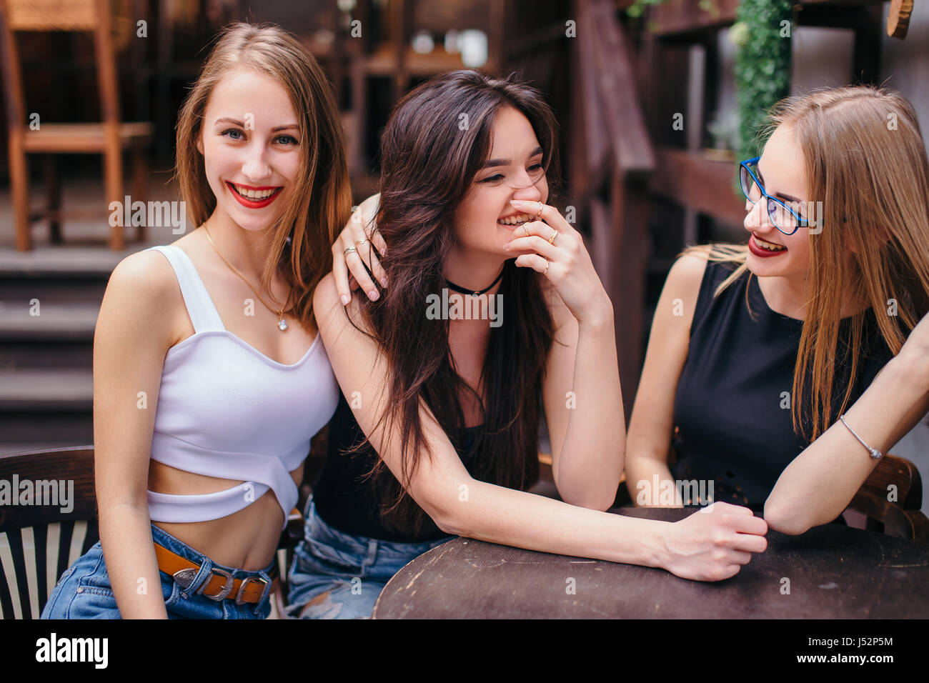 Girls talk at cafe, bussines conversation Stock Photo - Alamy