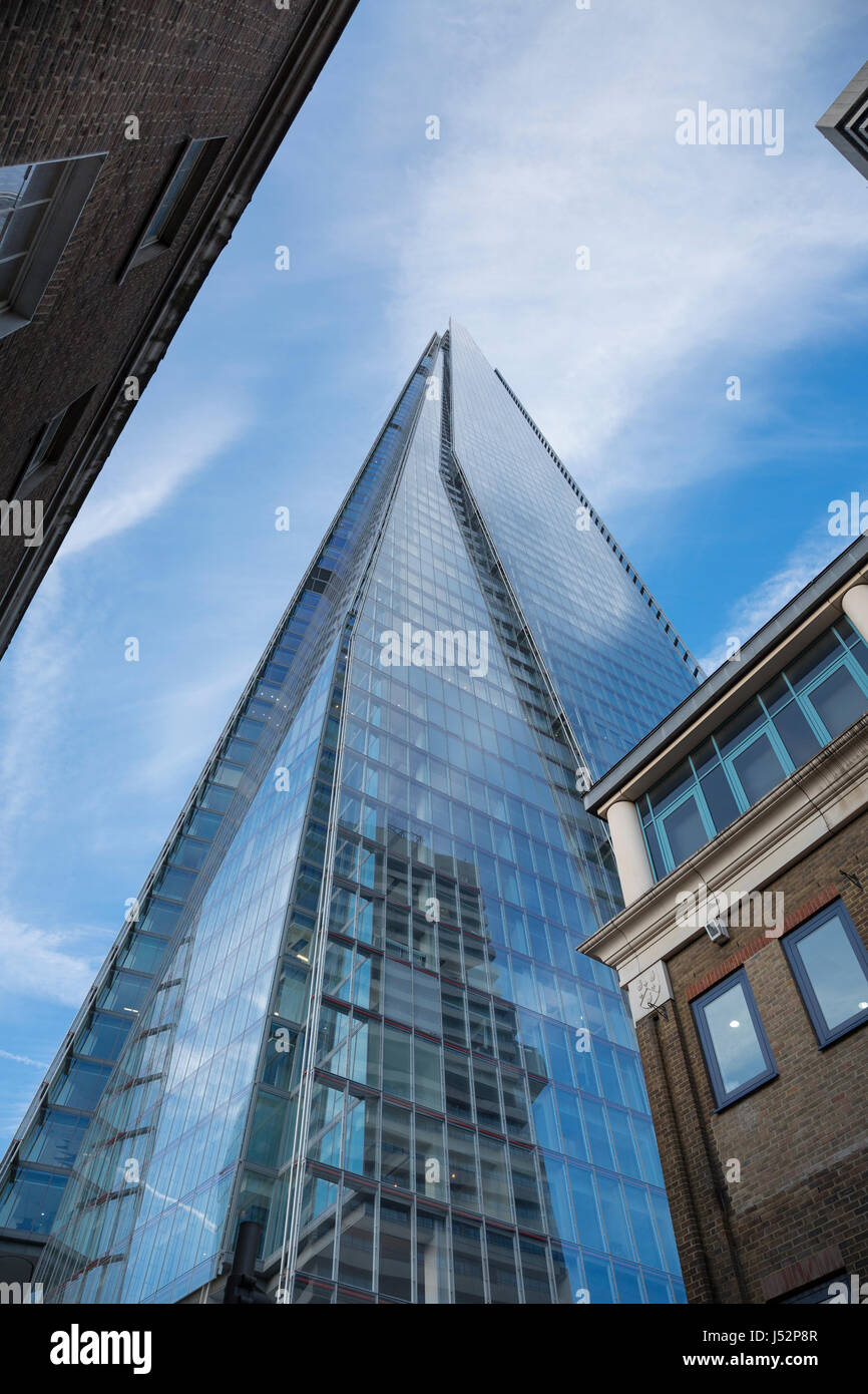 Looking up at The Shard, in London, UK. The Shard was completed in 2012 ...
