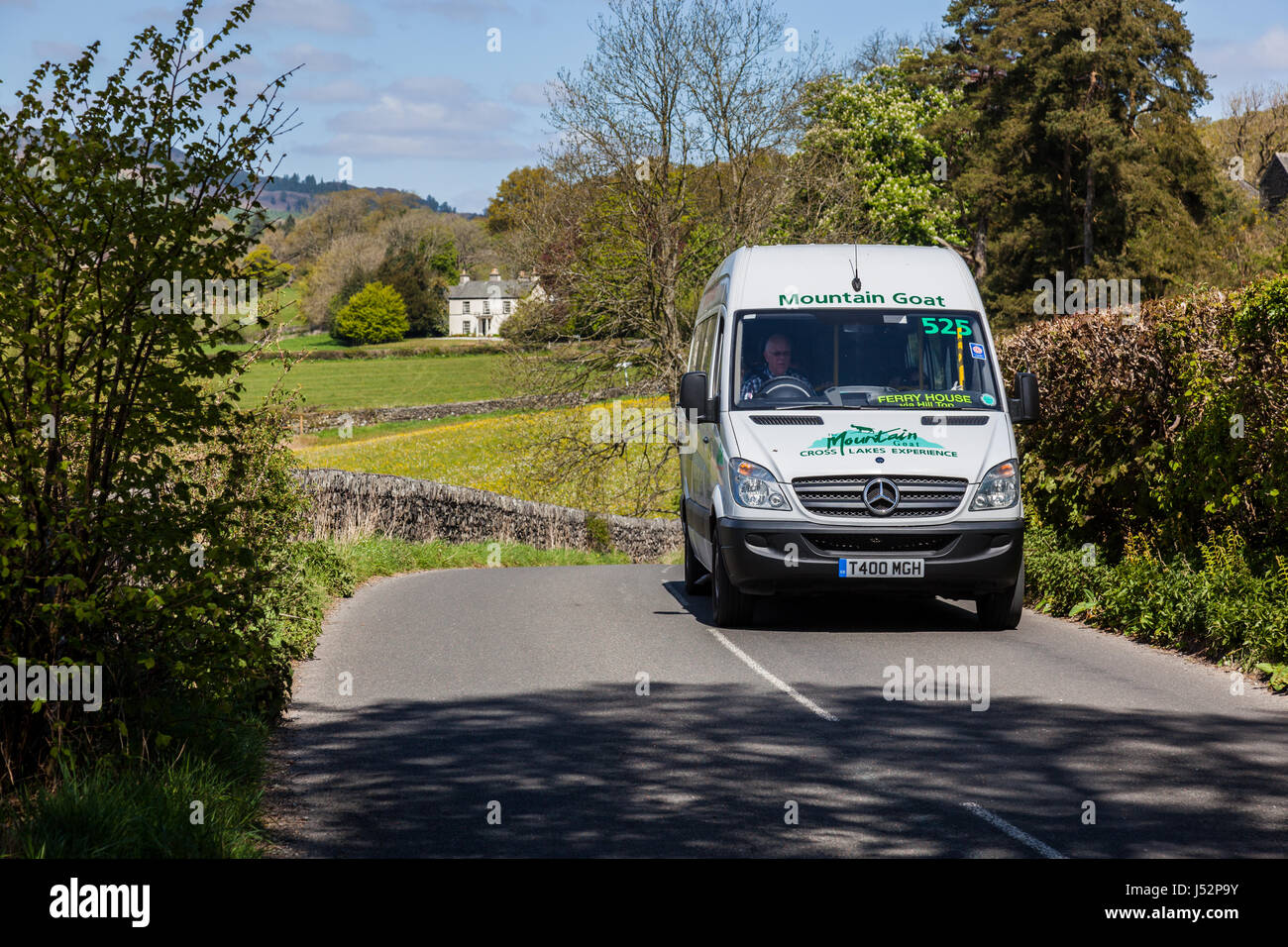 Mountain Goat bus on the B5285 near Colthouse and Hawkshead, lake ...