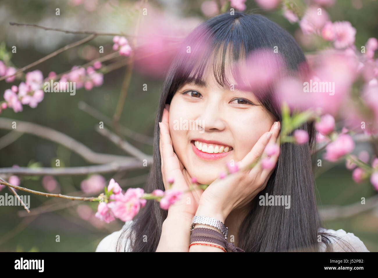 Beautiful girl in spring time. Smiling, Asia, Outdoors, Springtime ...