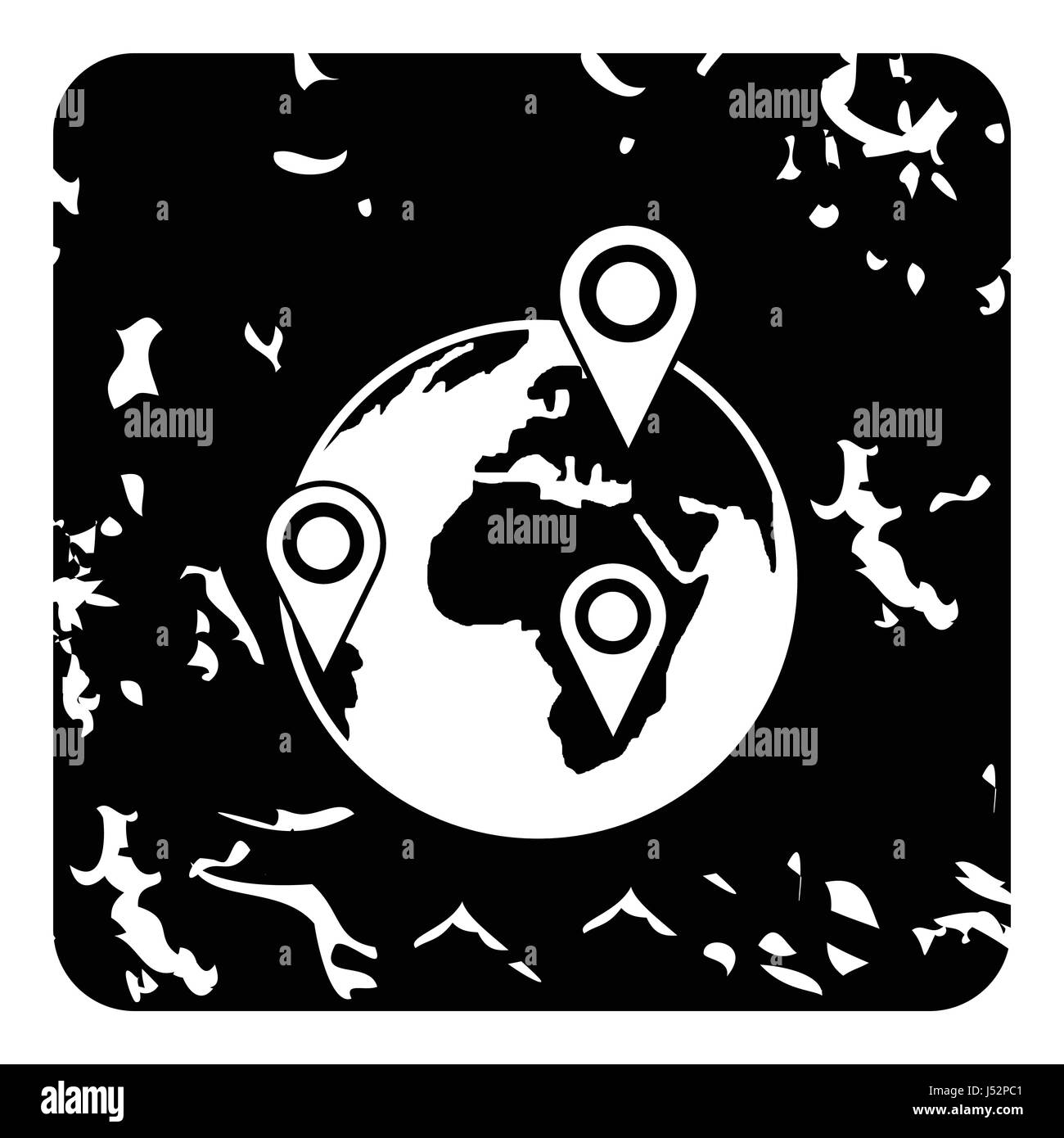 Globe earth with pointer marks icon. Grunge illustration of globe earth ...