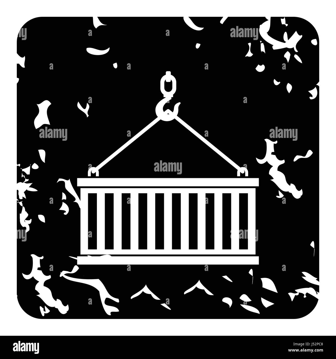 Crane hook lifts container icon. Grunge illustration of crane hook ...
