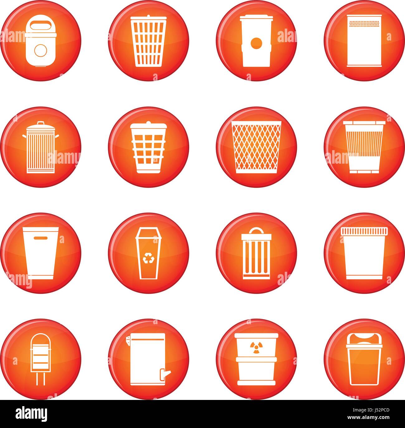 Trash can icons vector set of red circles isolated on white background ...