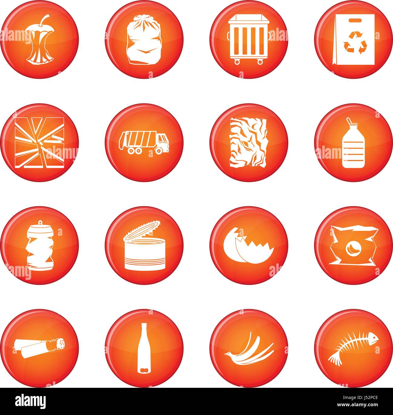 Waste and garbage for recycling icons vector set of red circles ...