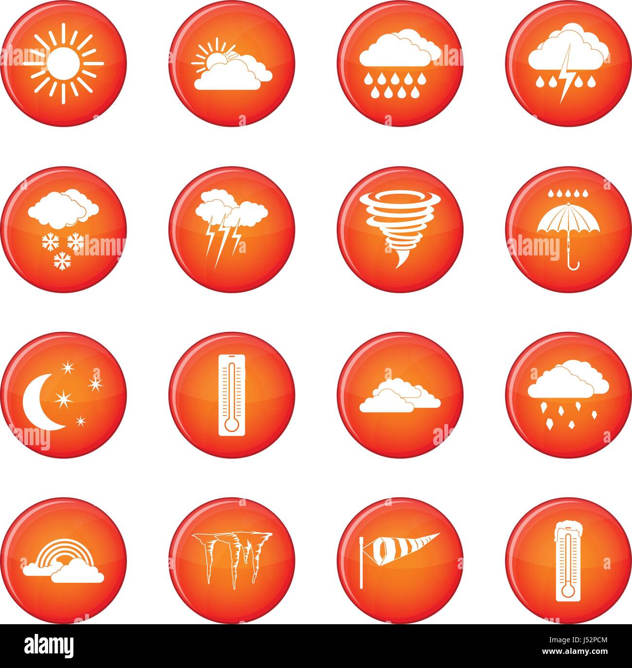 Weather set icons vector set of red circles isolated on white ...