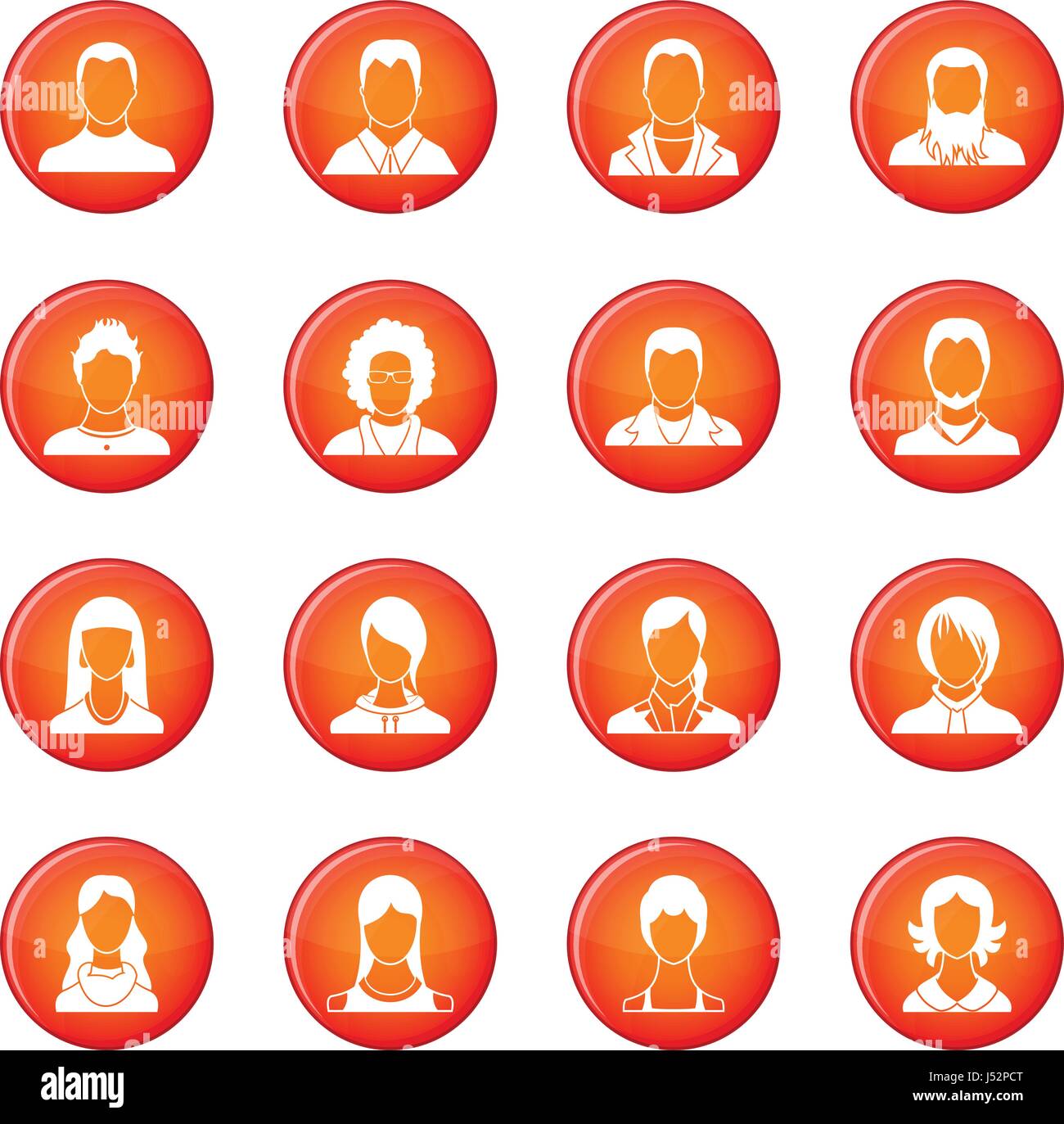 Avatars set icons vector set of red circles isolated on white ...