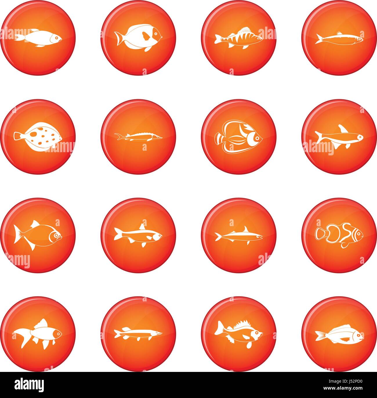 Fish icons vector set of red circles isolated on white background Stock ...