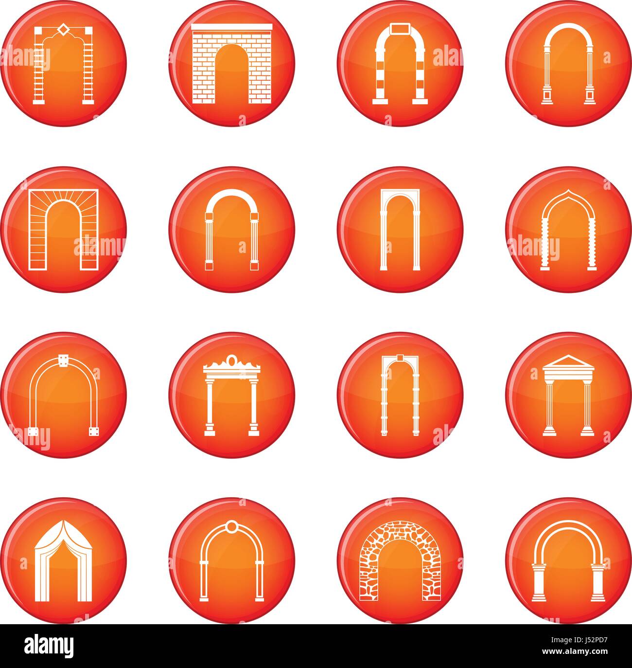 Arch set icons vector set of red circles isolated on white background ...