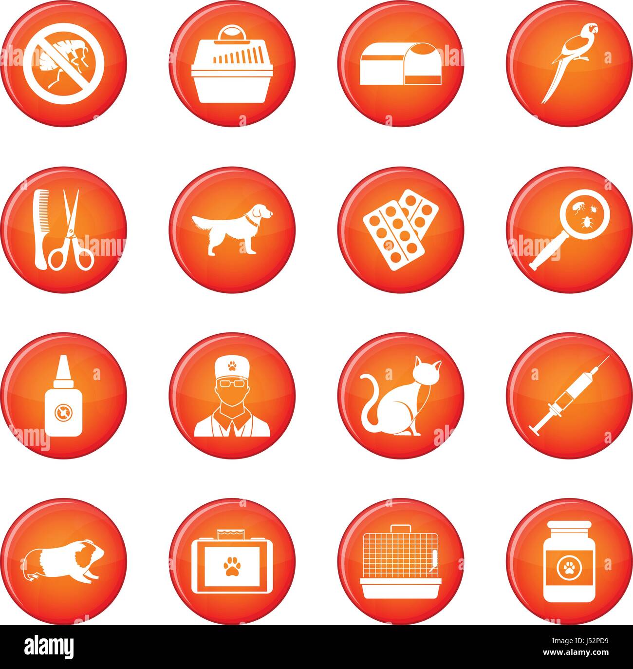 Veterinary icons vector set of red circles isolated on white background ...